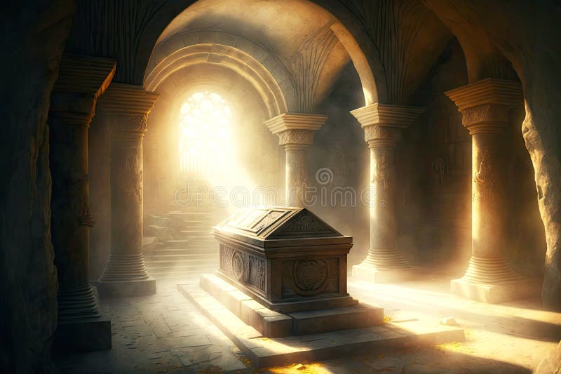 Sacred Ancient Crypt with Tomb in Stone in Rays of Sun Stock ...
