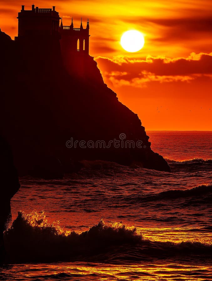 Sacred Cliffside Temple Overlooking the Vast Ocean Stock Illustration ...