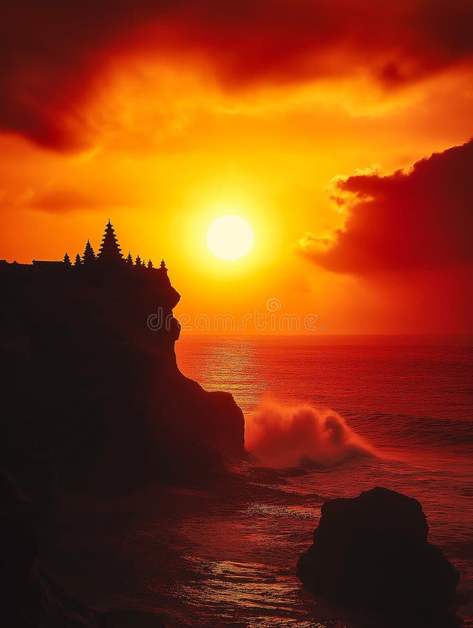 Sacred Cliffside Temple Overlooking the Vast Ocean Stock Illustration ...