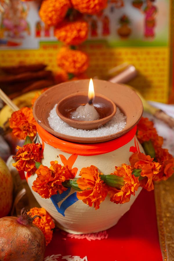 A Sacred Earthen Oil Lamp, on a Karwa, Ready To Be Performed in a Hindu ... A Sacred Earthen Oil Lamp, on a Karwa, Ready To Be Performed in a Hindu ...