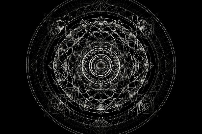 Sacred Geometry Mandala with Intricate Patterns and Shapes on Black ...