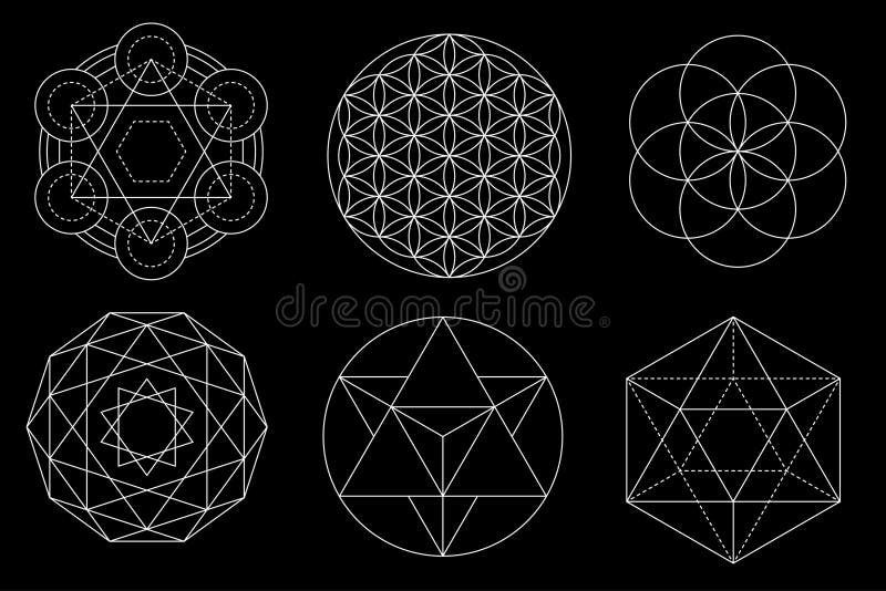 Sacred Geometry Vector Design Elements Isolated on Black Background ...