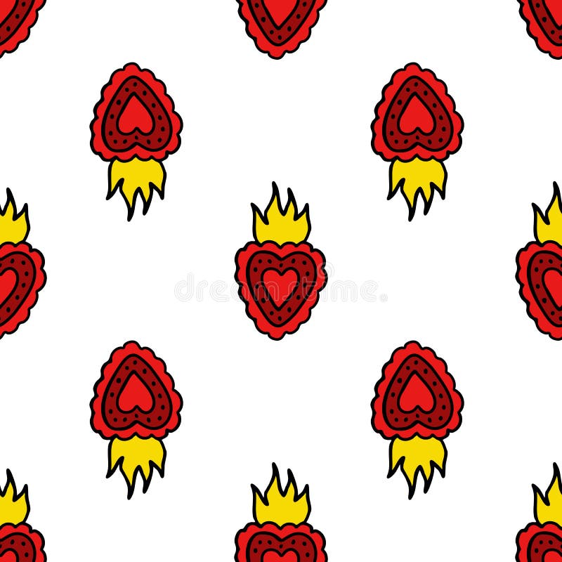 Sacred Heart Seamless Doodle Pattern, Vector Illustration Stock ...