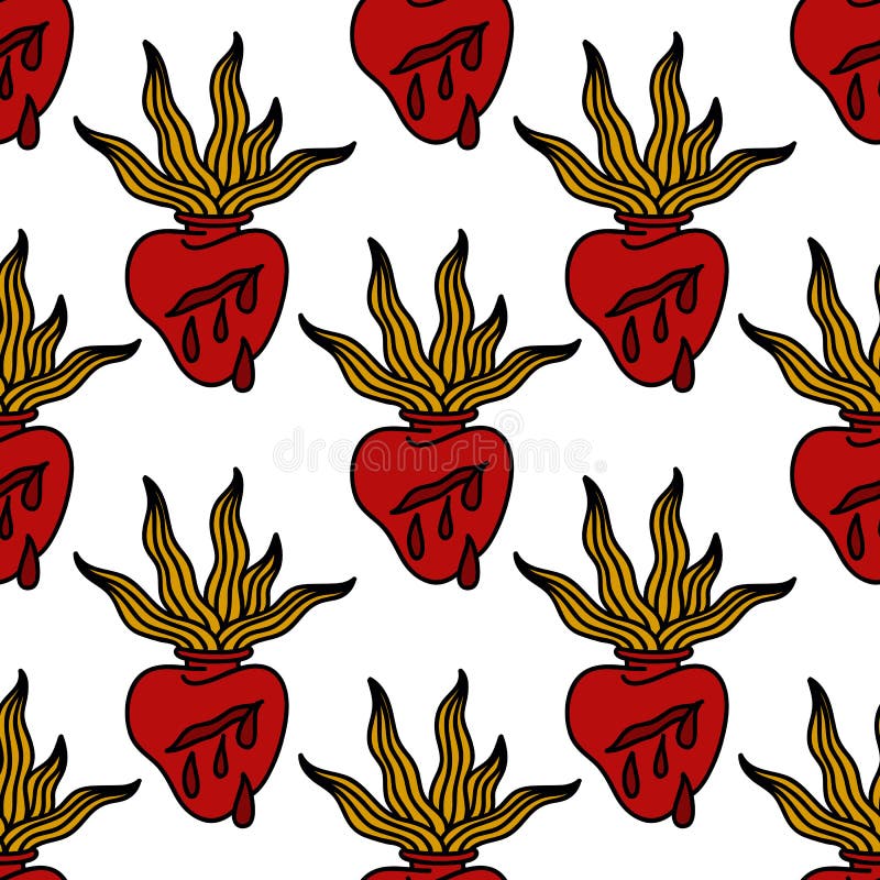 Sacred Heart Seamless Doodle Pattern, Vector Illustration Stock ...