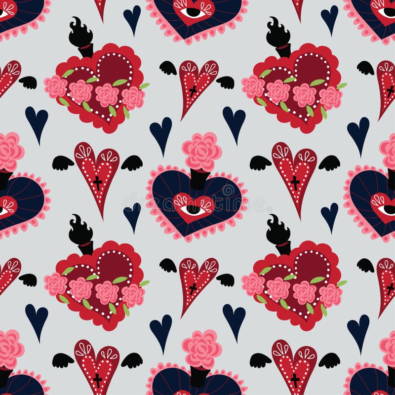 Sacred Heart Seamless Pattern Vector Stock Vector - Illustration of ...