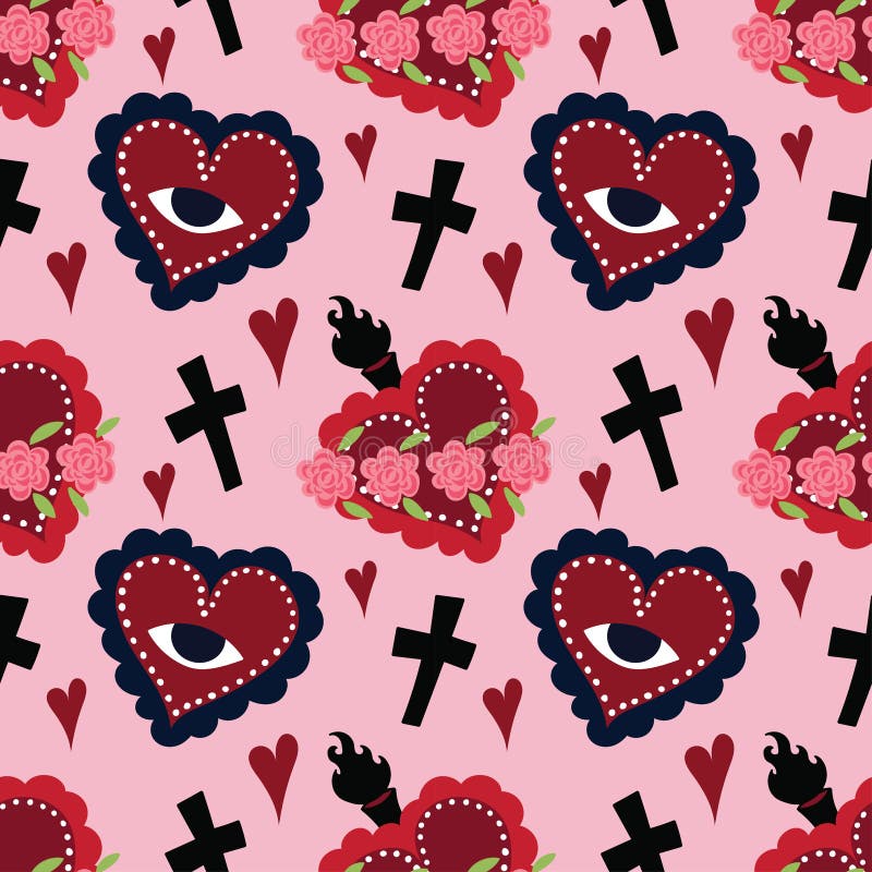 Sacred Heart Seamless Pattern Vector Stock Vector - Illustration of ...