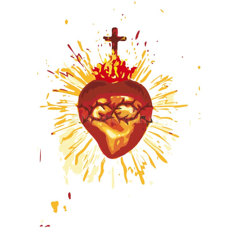 Sacred Heart Clip Art Sacred Heart With Cross And Floral Design,