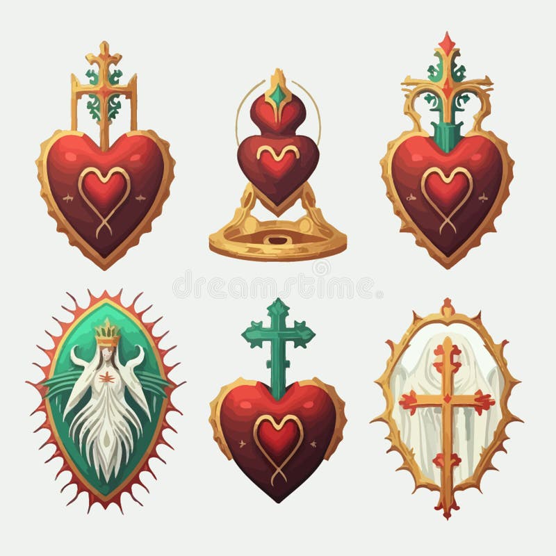 Sacred Hearts Concept. Hand Drawn Stock Vector - Illustration of native ...