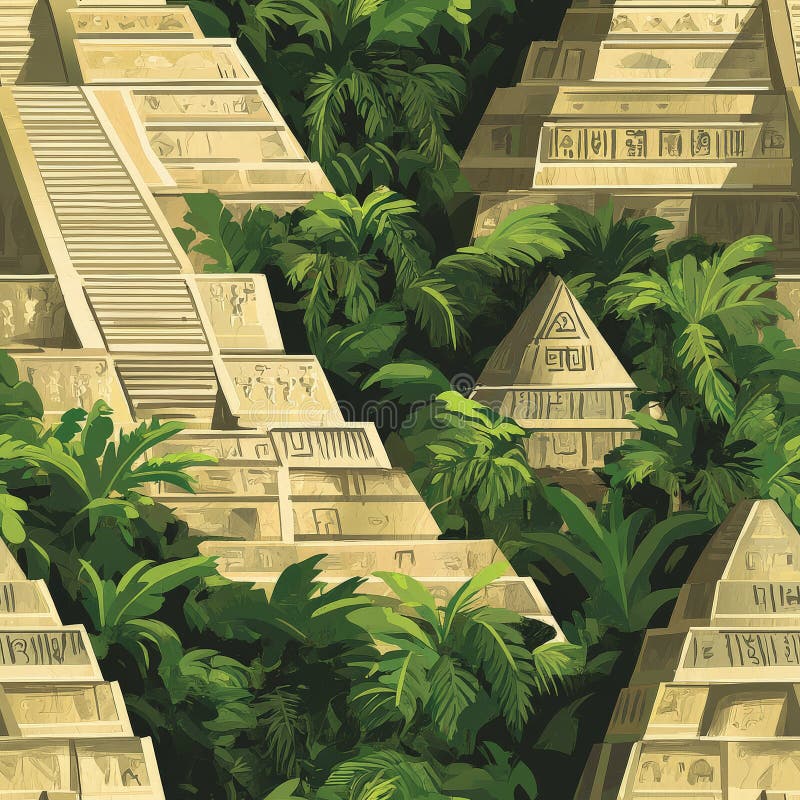 A Sacred Mayan Pyramid Pattern, Featuring Stepped Structures, Symbolic ...