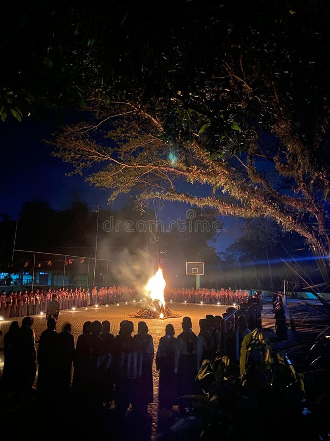 Sacred Moment of Campfire at Scout Camp Stock Photo - Image of campfire ...