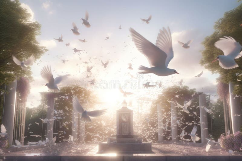 Sacred Ritual of Releasing Memorial Doves a Stock Illustration ...