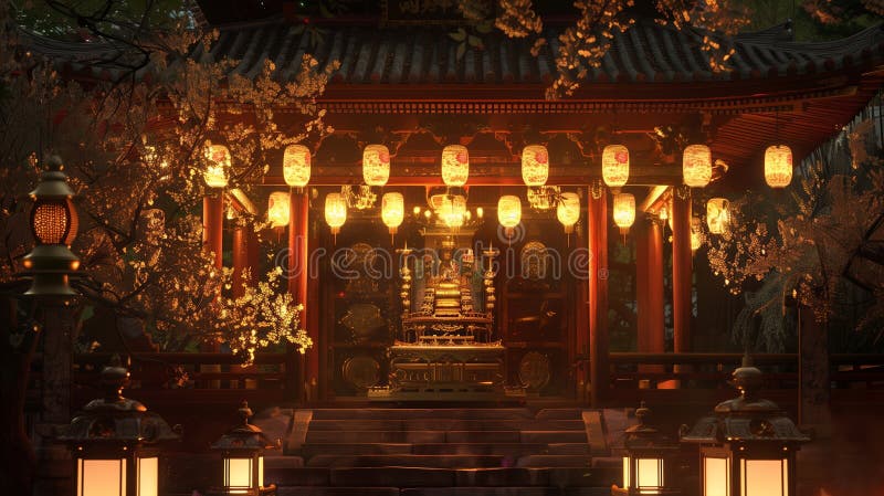 Sacred Shrine Illuminated by Lanterns Stock Image - Image of shrine ...