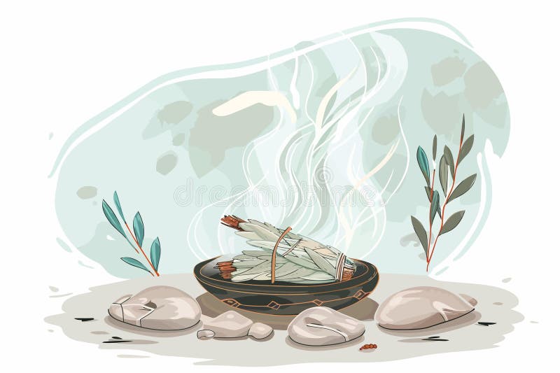 Sacred Smoke Rituals with Sage Isolated Illustration Stock Vector ...