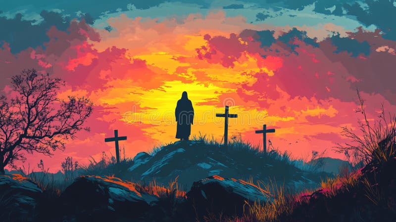 Sacred Sunset of Redemption Stock Photo - Image of hill, devotion ...