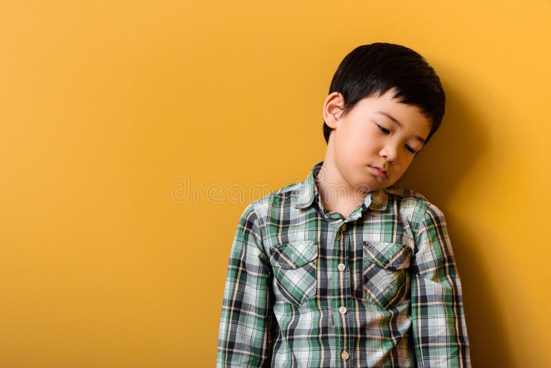 Sad Adorable Asian Boy Standing on Stock Photo - Image of lonely ...