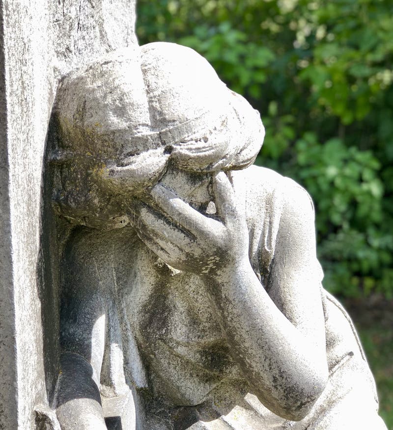 Grieving Angel Statue on a Family Grave Stock Photo - Image of grief ...