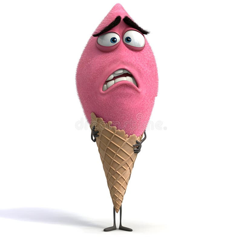 Sad Animated Ice Cream Character Stock Illustration - Illustration of ...