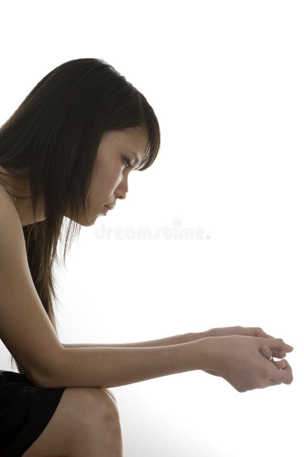Sad Asian Girl Sitting Alone Stock Image - Image of aimless, depressed ...