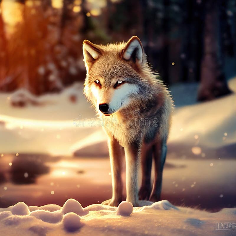 Sad Baby Wolf in the Forest Waiting Outdoor. Generative AI Stock ...