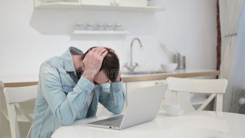 Sad Beard Young Man Facing Loss on Laptop Stock Image - Image of loss ...