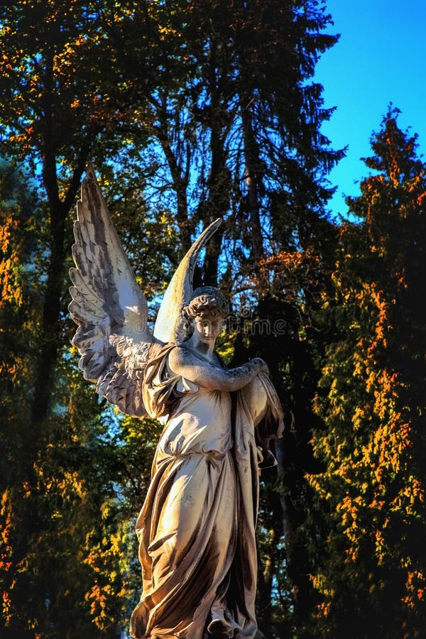 Sad and Beautiful Angel. Ancient Stone Statue Stock Photo - Image of ...