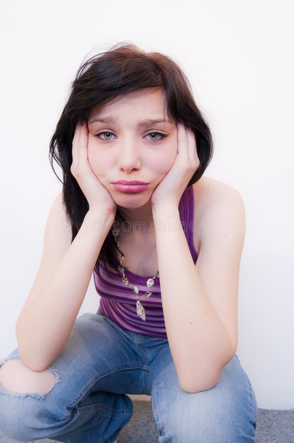 Sad Beautiful Brunette Girl Stock Image - Image of pose, long: 14624743