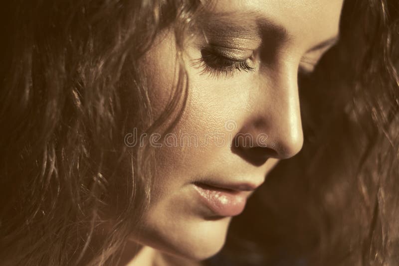 Sad Beautiful Woman Looking Down Stock Image - Image of makeup, beauty ...