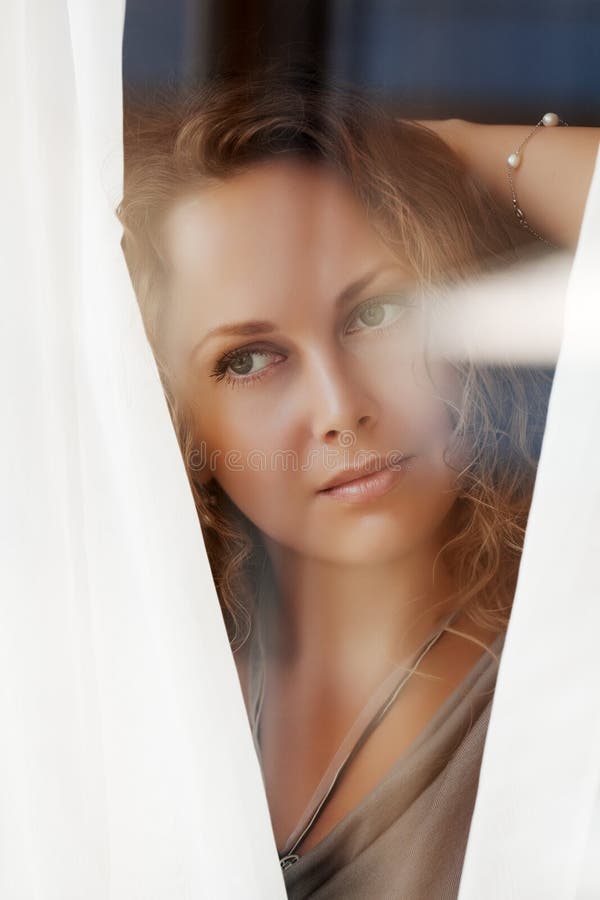 Sad Beautiful Woman Looking Out Window Stock Image - Image of ...