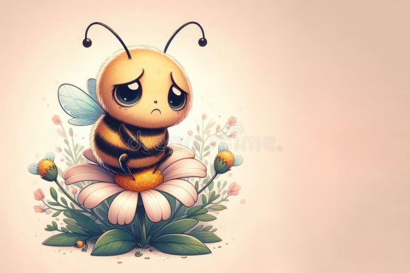 Sad Bee Sitting on a Flower in a Field. Space for Text. Stock Image ...