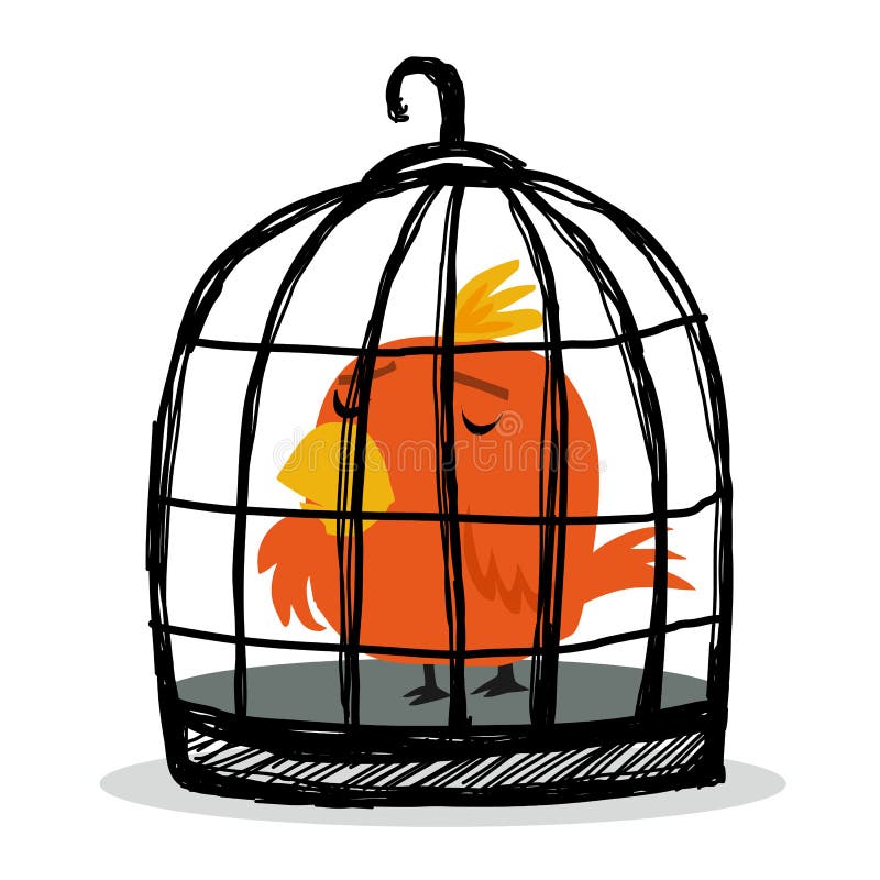 Sad bird in cage stock vector. Illustration of bore, fantasy - 65642249