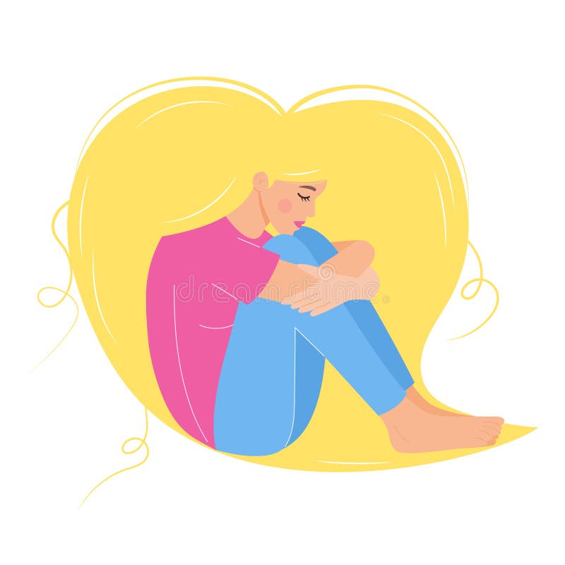Sad Blonde Woman Sitting And Hugging Her Knees Stock Vector