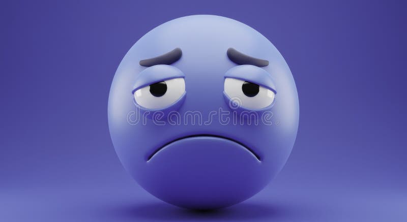 Sad Blue Emoticon 3D Render: a Depressed Digital Emoji Stock ...