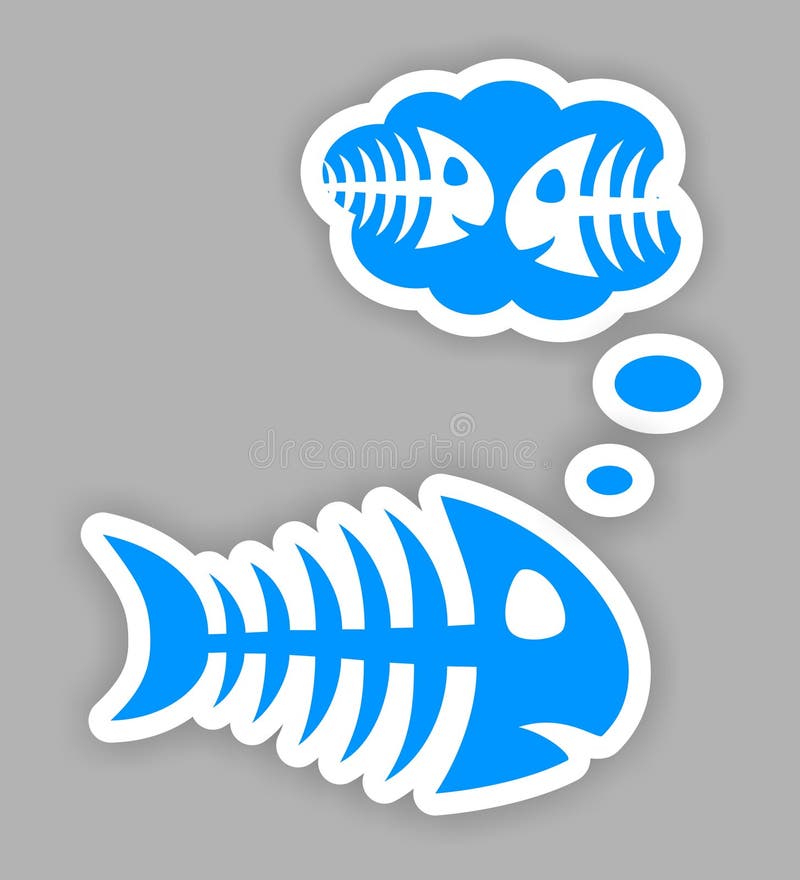 Sad Blue Fish Bone Stickers Stock Illustration - Illustration of ...