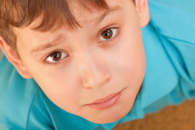 Sad boy stock image. Image of children, thought, blue - 19264149