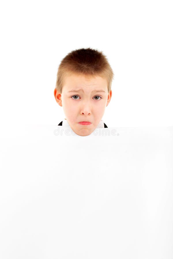 Sad boy with blank paper stock photo. Image of caucasian - 19453548
