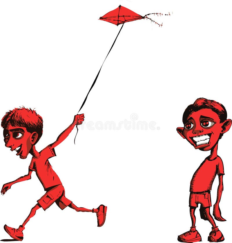 Sad Boy and Boy Flying Kite Stock Illustration - Illustration of ...