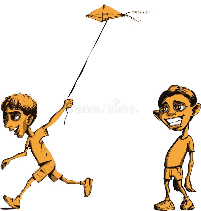 Sad Boy and Boy Flying Kite Stock Illustration - Illustration of humor ...
