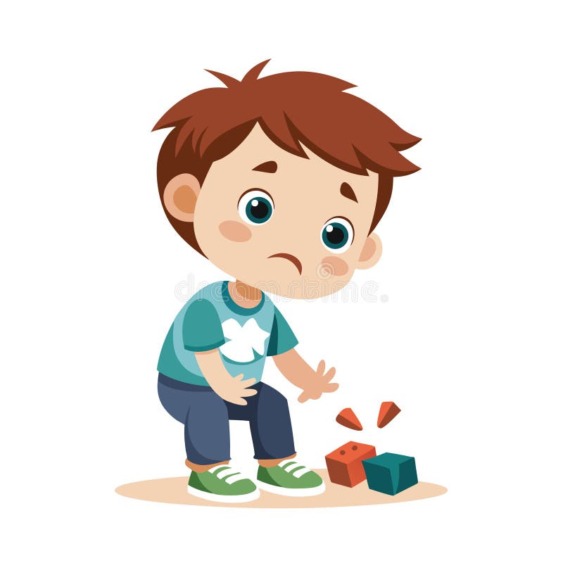 Sad Boy Dropping Blocks Cartoon Illustration for Child Development ...
