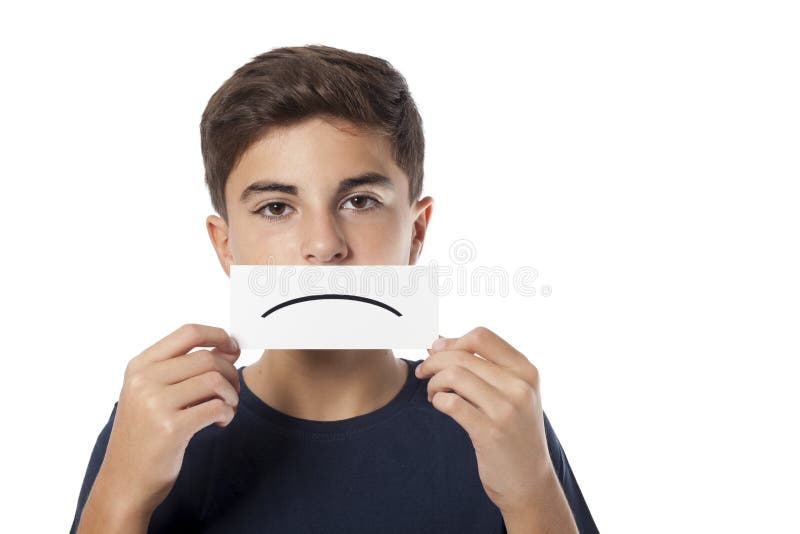 Sad boy with emoticon stock photo. Image of depressed - 104684286
