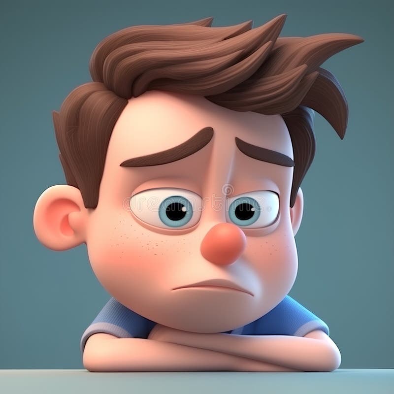 Sad Boy with a Sad Expression on His Face. 3d Rendering Stock ...