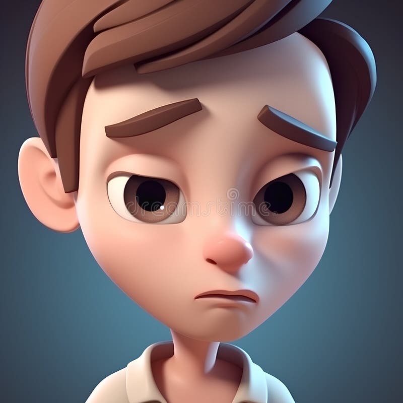 Sad Boy with Sad Expression on His Face. 3D Rendering Stock ...