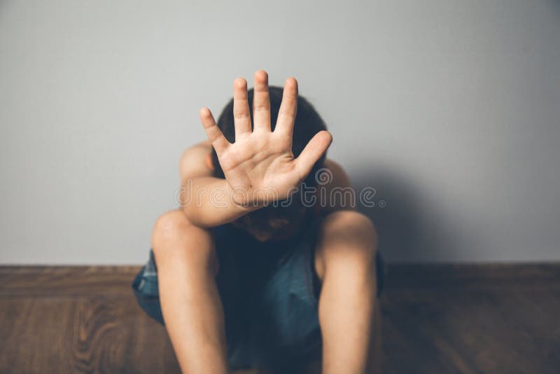 Sad Boy Hand Stop Sign in Home. Stock Photo - Image of childhood, alone ...