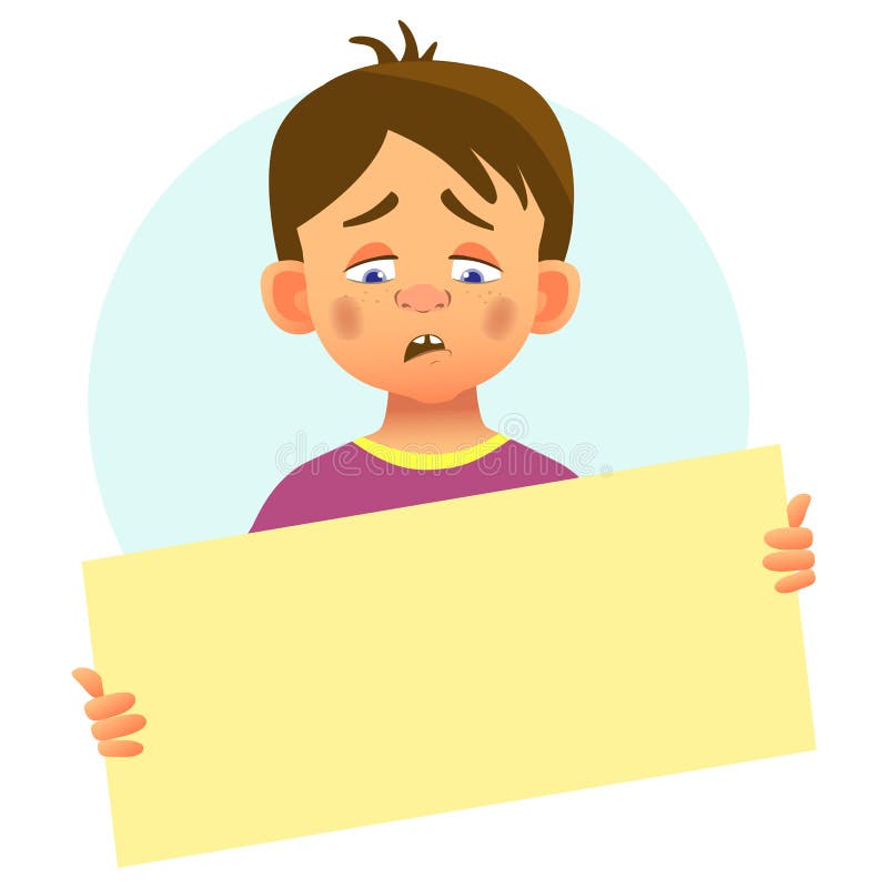 Sad Boy Holding Blank Poster Stock Vector - Illustration of blank ...