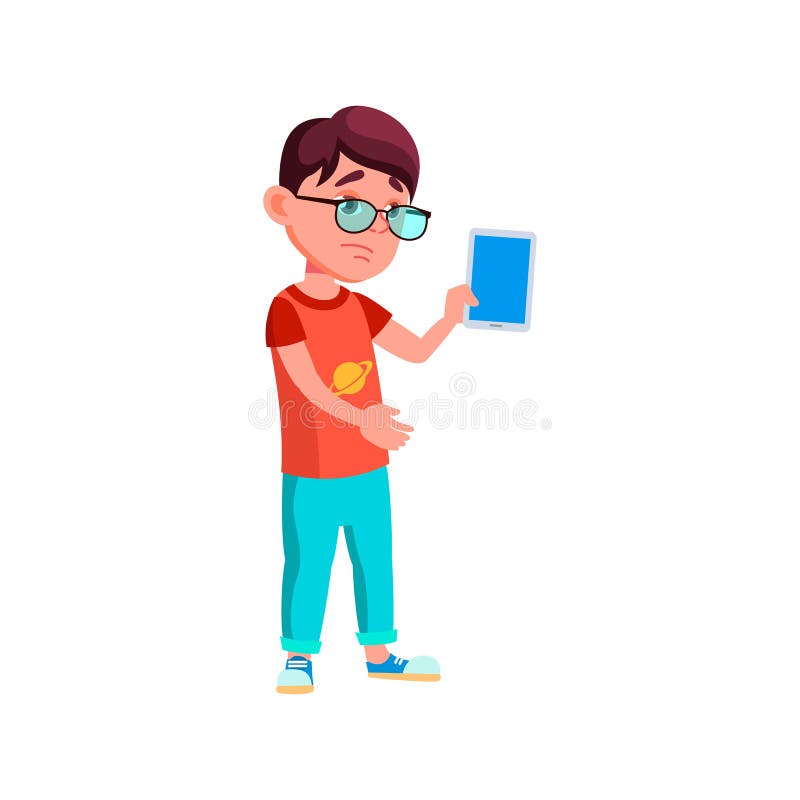 Sad Boy Kid Bring Broken Tablet in Service Cartoon Vector Stock Vector ...