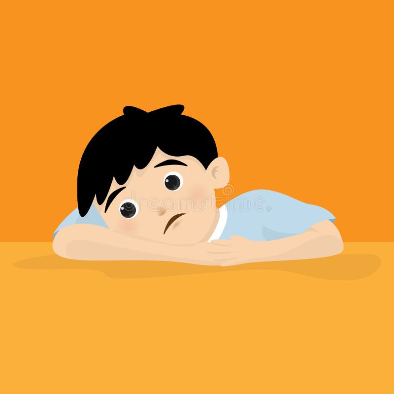 Sad Boy Sitting at Table Isolated on Background. Vector Illustration in ...