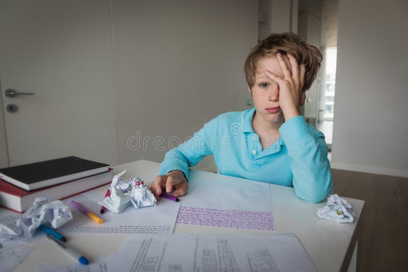 Sad Boy Tired and Stressed of Learning, Doing Homework Stock Image ...