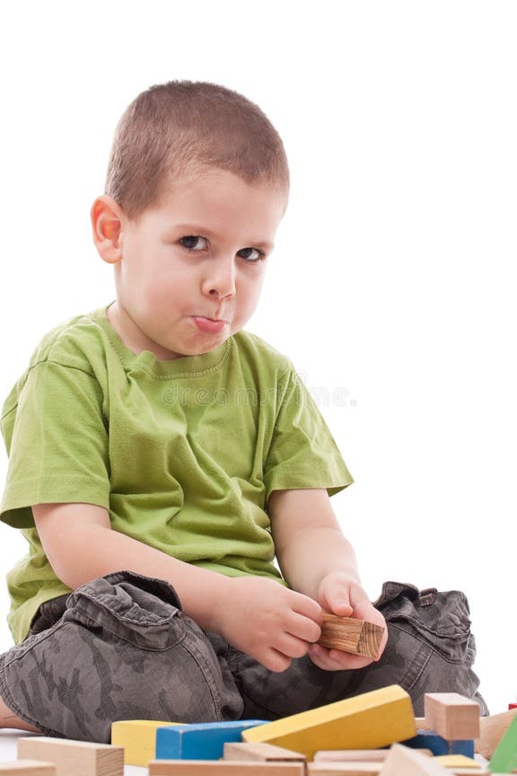 Sad boy whit blocks stock image. Image of standing, little - 17822539