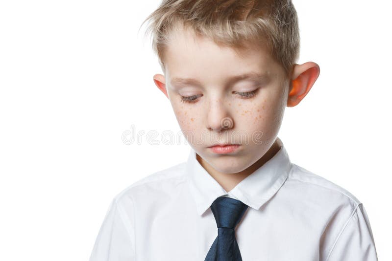 Sad Boy on Isolated Background Schoolar in Uniform Stock Photo - Image ...