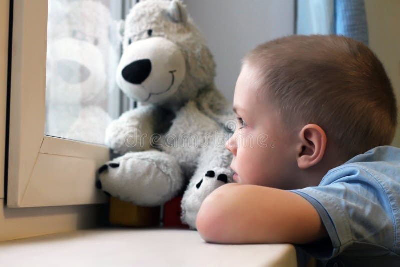 Sad Boy at the Window, Loneliness and Depression Stock Image - Image of ...