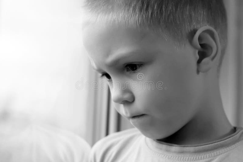 Sad Boy at the Window, Loneliness and Depression Stock Image - Image of ...